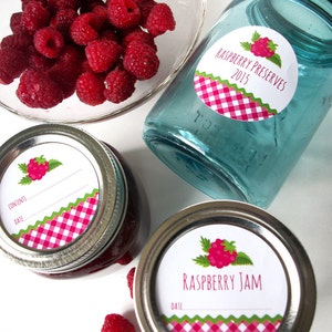 Gingham Red Raspberry Canning Jar Labels, Printed Round Mason Jar ...