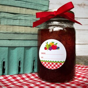Gingham Fruit Canning Jar Labels, Round Red Printed Mason Jar Stickers ...