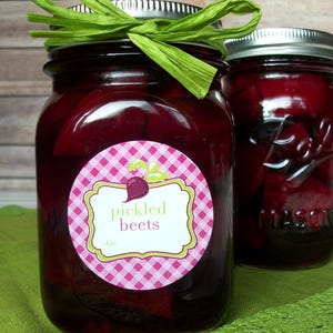 Pickled Beets Canning Jar Labels, Gingham Mason Jar Stickers for ...
