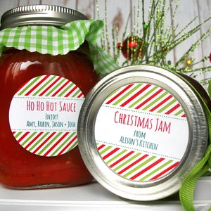 Custom Striped Christmas Canning Jar Labels, Personalized Holiday Mason ...