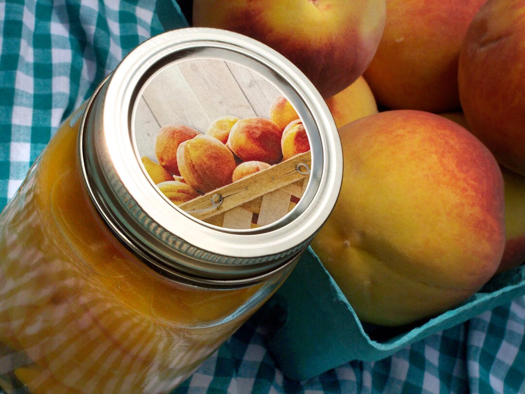 Market Fresh Peach Canning Jar Labels, Round Rustic Fruit Mason Jar ...