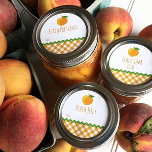 Gingham Peach Canning Jar Labels, Printed Round Mason Jar Stickers for ...