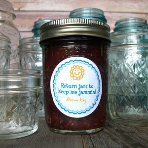 Return Jars to Keep Me Jammin, Funny Custom Round Mason Jar Stickers ...