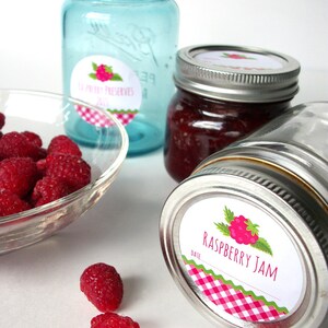 Gingham Red Raspberry Canning Jar Labels, Printed Round Mason Jar ...