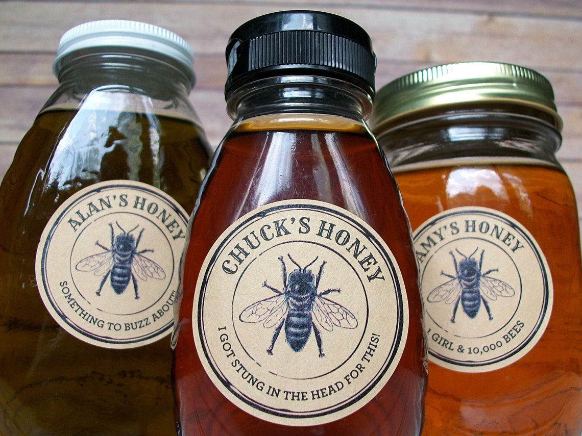 Kraft Seal Honey Bee Labels Personalized for Bottles, Custom Printed ...
