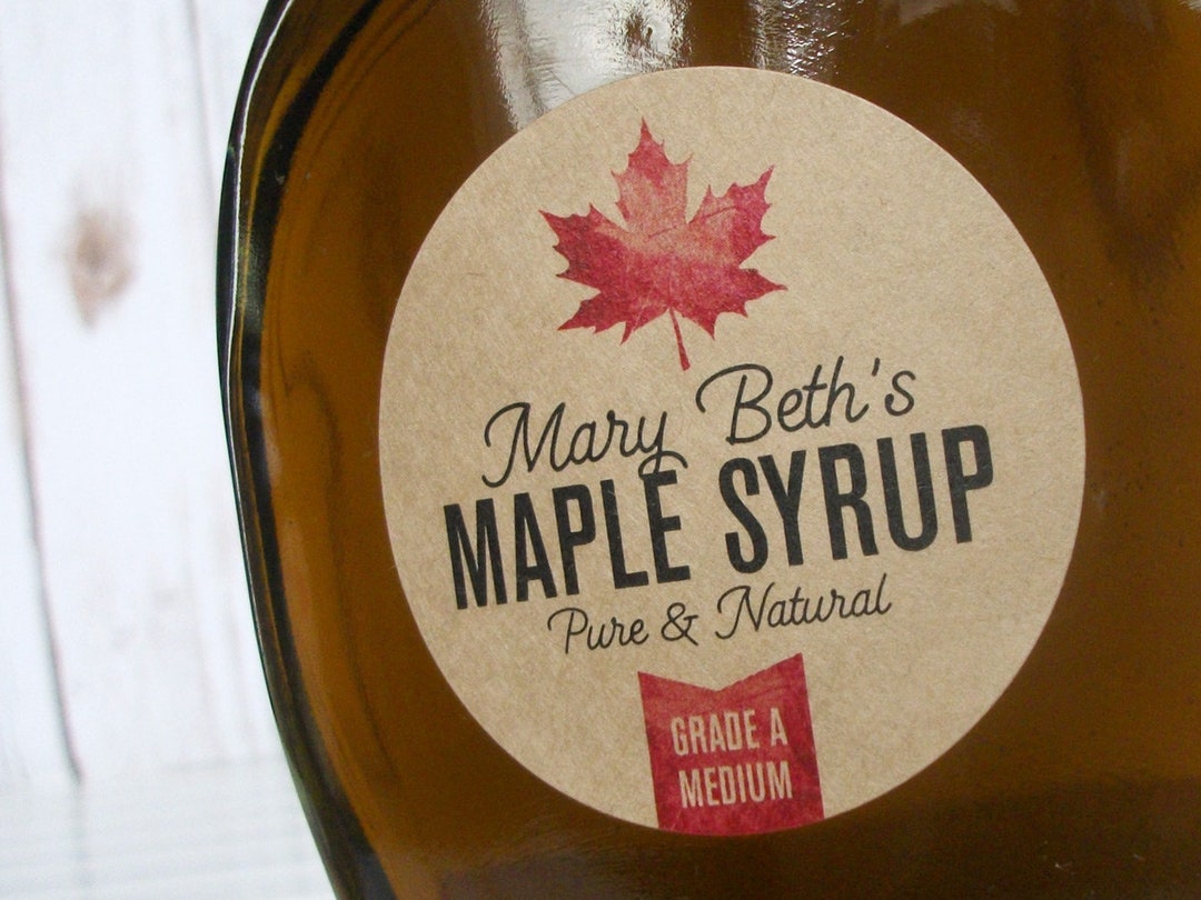Custom Kraft Maple Syrup Leaf Labels, Custom Maple Syrup Bottle Labels ...