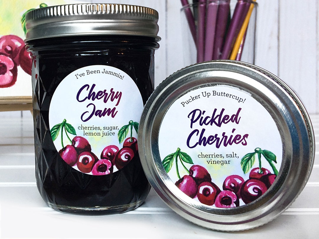 Custom Watercolor Cherry Canning Labels, Round Printed Fruit Mason Jar ...