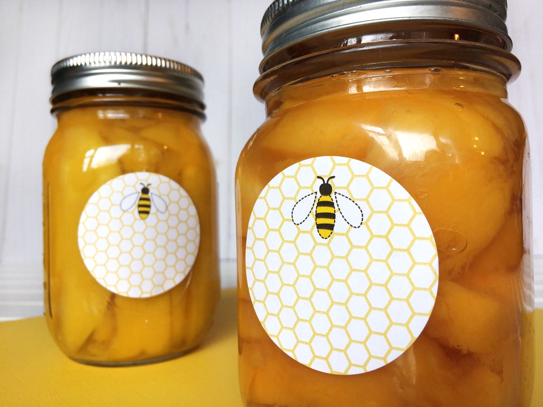 Cute Honey Bee Honey Jar Labels, Round Printed Honeycomb Mason Jar ...