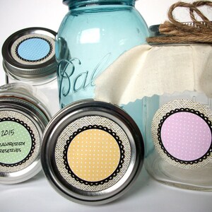 Cottage Chic Burlap Canning Jar Labels, Round Mason Jar Labels for ...