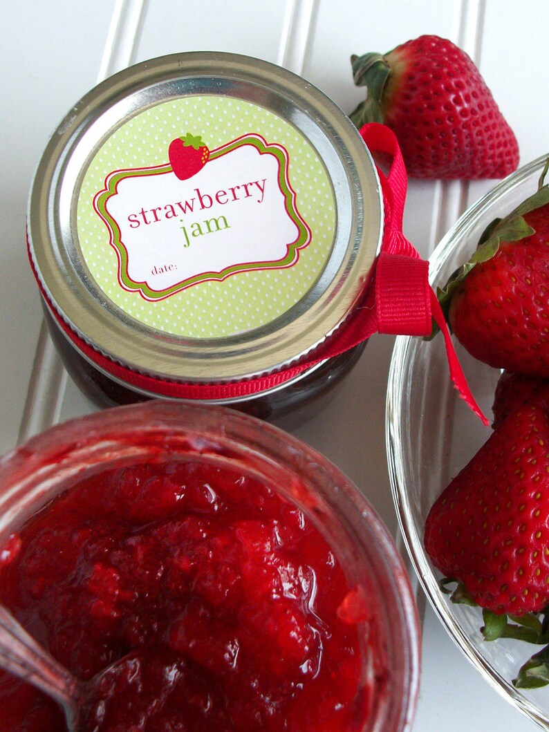 Cute Strawberry Jam Canning Jar Labels Round Canning Labels - Etsy