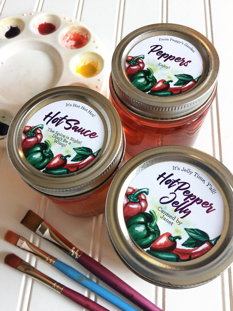Custom Watercolor Pepper Canning Labels Round Printed Mason - Etsy