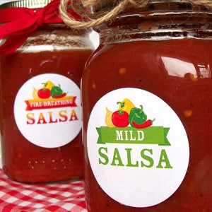 Mild, Medium, Hot, Salsa Canning Labels, Round Mason Jar Stickers for ...