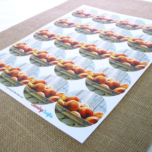 Market Fresh Peach Canning Jar Labels, Round Rustic Fruit Mason Jar ...