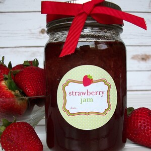 Cute Strawberry Jam Canning Jar Labels, Round Printed Polka Dot Mason ...