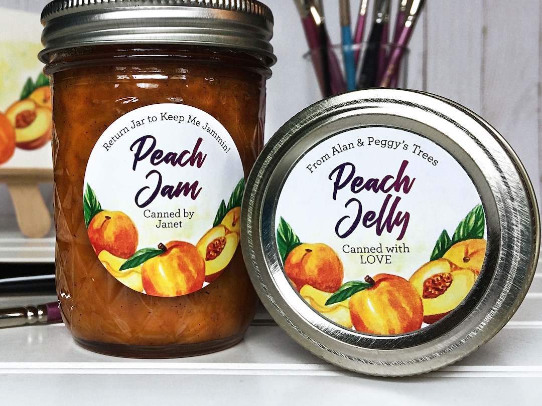 Custom Watercolor Peach Canning Labels, Personalized Printed Round ...