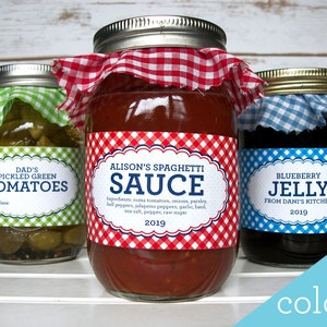 Custom Farmer's Market Gingham Rectangle Canning Jar Labels, Printed ...