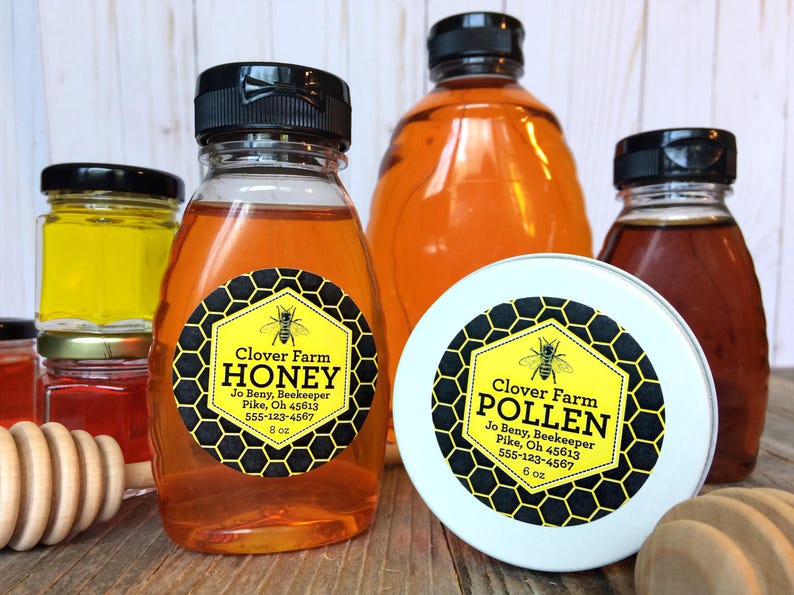 Custom Beehive Canning Jar & Bottle Labels, Personalized Elegant Yellow ...