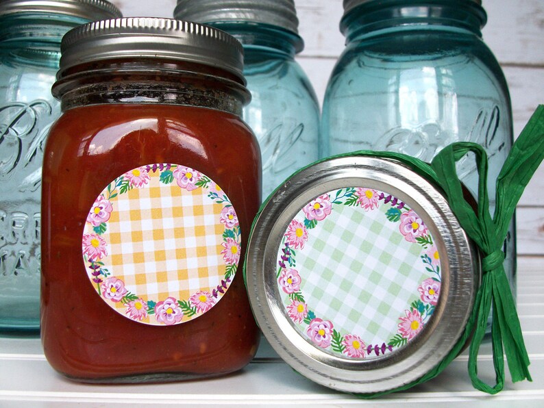 Cottage Chic Wreath canning jar labels round flower canning | Etsy