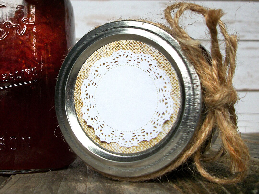 Burlap Doily Cottage Chic Canning Jar Labels, Round Mason Jar Stickers ...