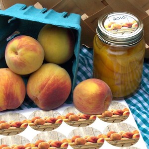 Market Fresh Peach Canning Jar Labels, Round Rustic Fruit Mason Jar ...
