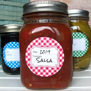 Classic Gingham Canning Jar Labels, Round Mason Jar Stickers in Red ...