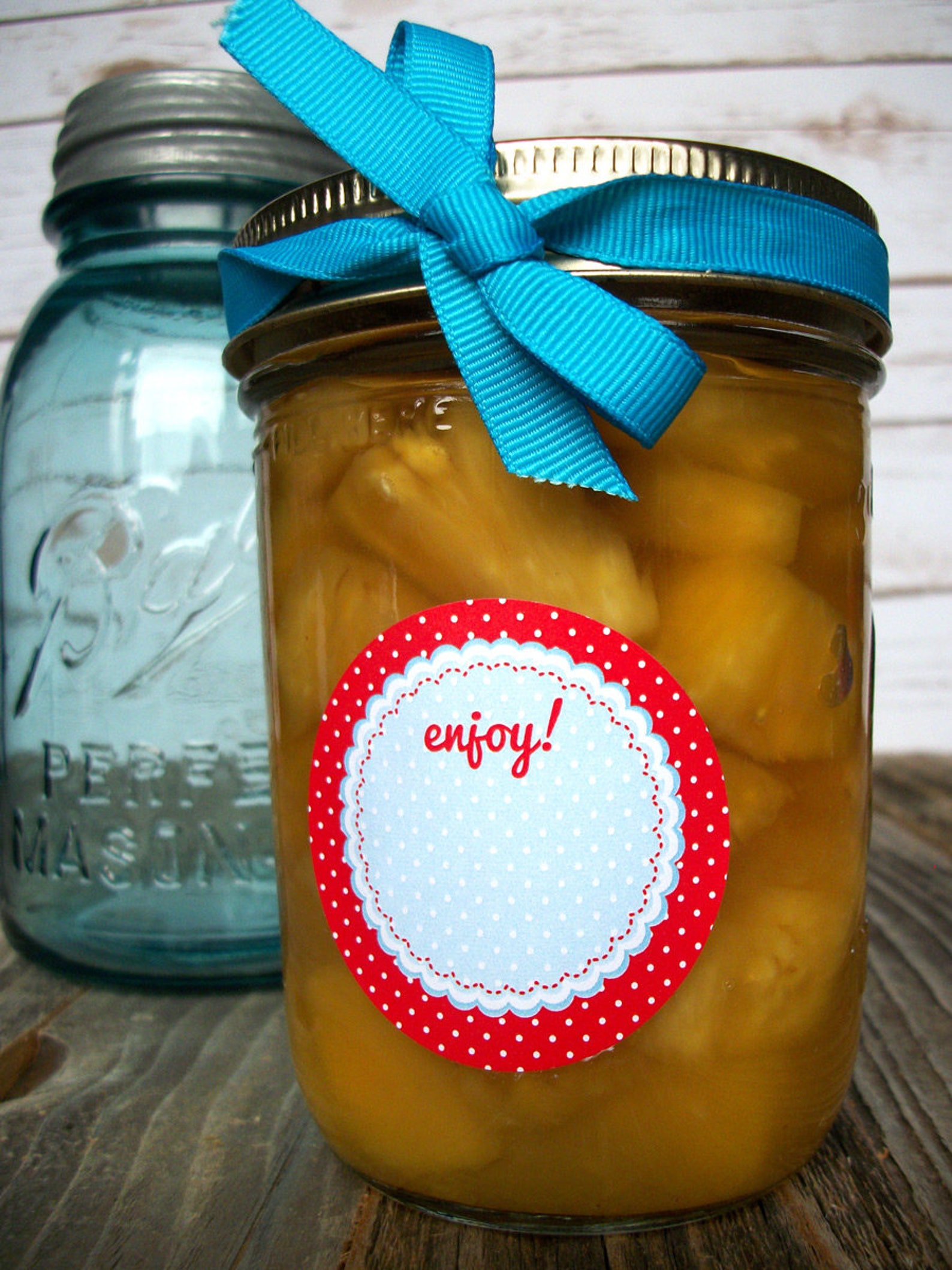 Cottage Chic Red & Blue Canning Jar Labels Gingham Polka Dot | Etsy