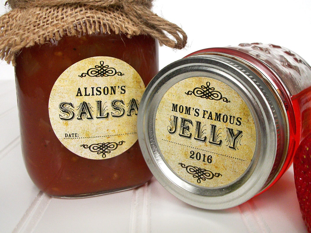 CUSTOM Vintage Canning Jar Labels, Fully Personalized Round Mason Jar ...