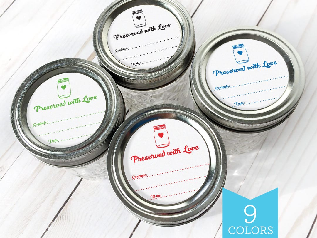 Colorful Preserved With Love Canning Jar Labels, Round Mason Jar Labels ...