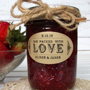 Kraft Oval Jam Packed With Love Jam Jar Labels, Custom Wedding Favor ...