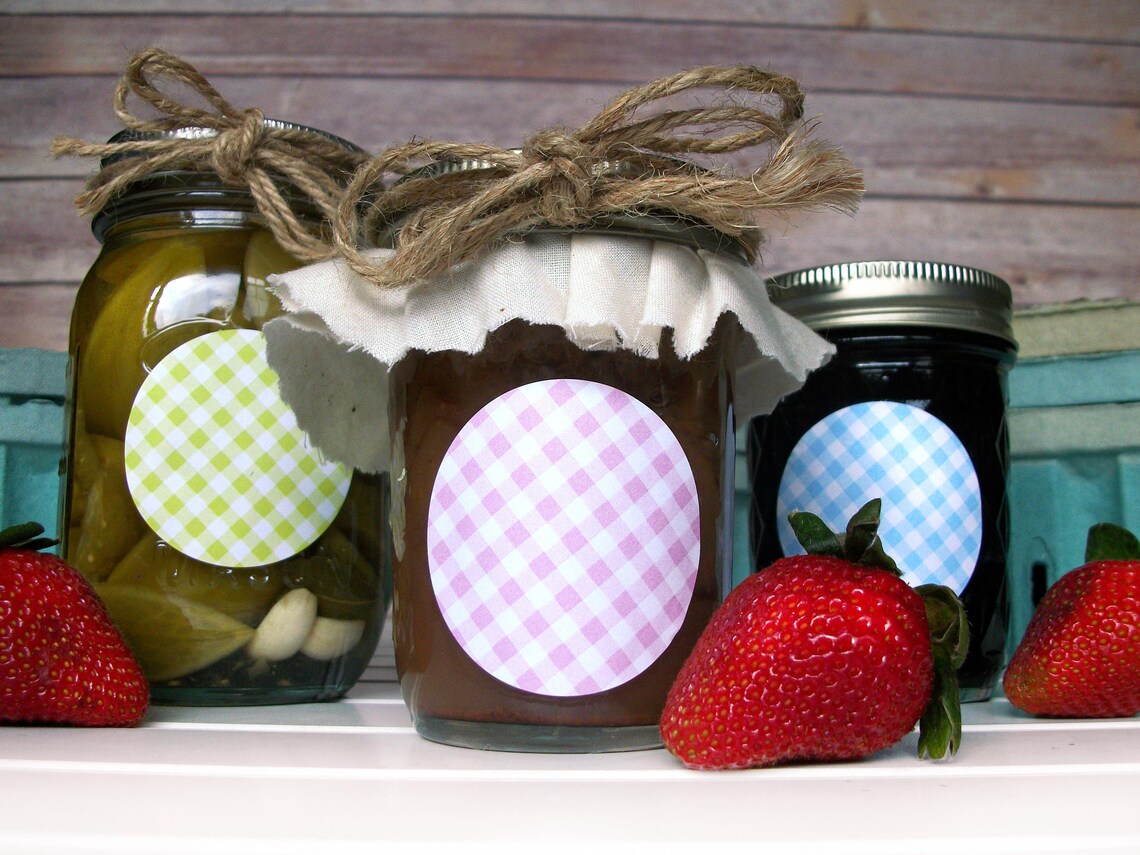 Cottage Chic Lattice Canning Jar Labels, Printed Jam and Jelly Gingham ...