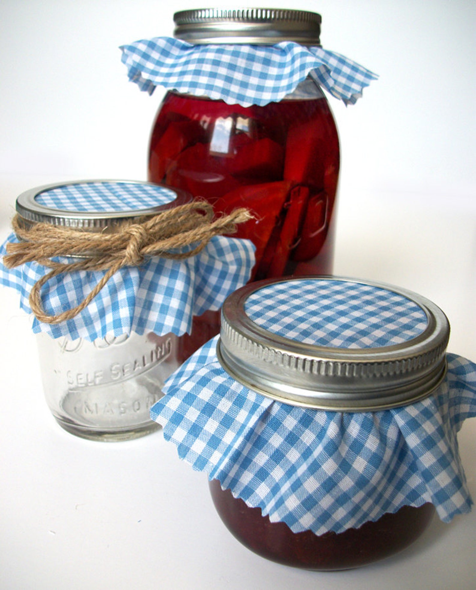 12 Blue Gingham Jam Jar Covers Fabric Jar Covers Cloth - Etsy