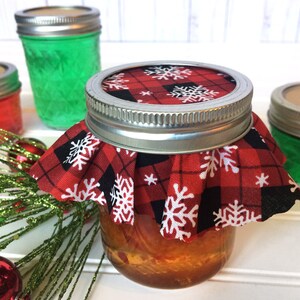 12 Buffalo Plaid Snowflake Christmas Jam Jar Covers, Red Fabric Cloth ...