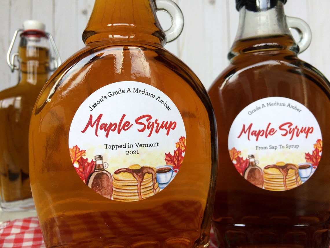 Custom Watercolor Maple Syrup Labels With Pancake Breakfast | Etsy