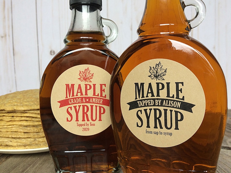 Traditional Maple Syrup Labels, Personalized Round Kraft Paper Bottle ...