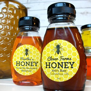 Custom Yellow Honey Bee Canning Jar Labels, Custom Honey Bottle Labels ...
