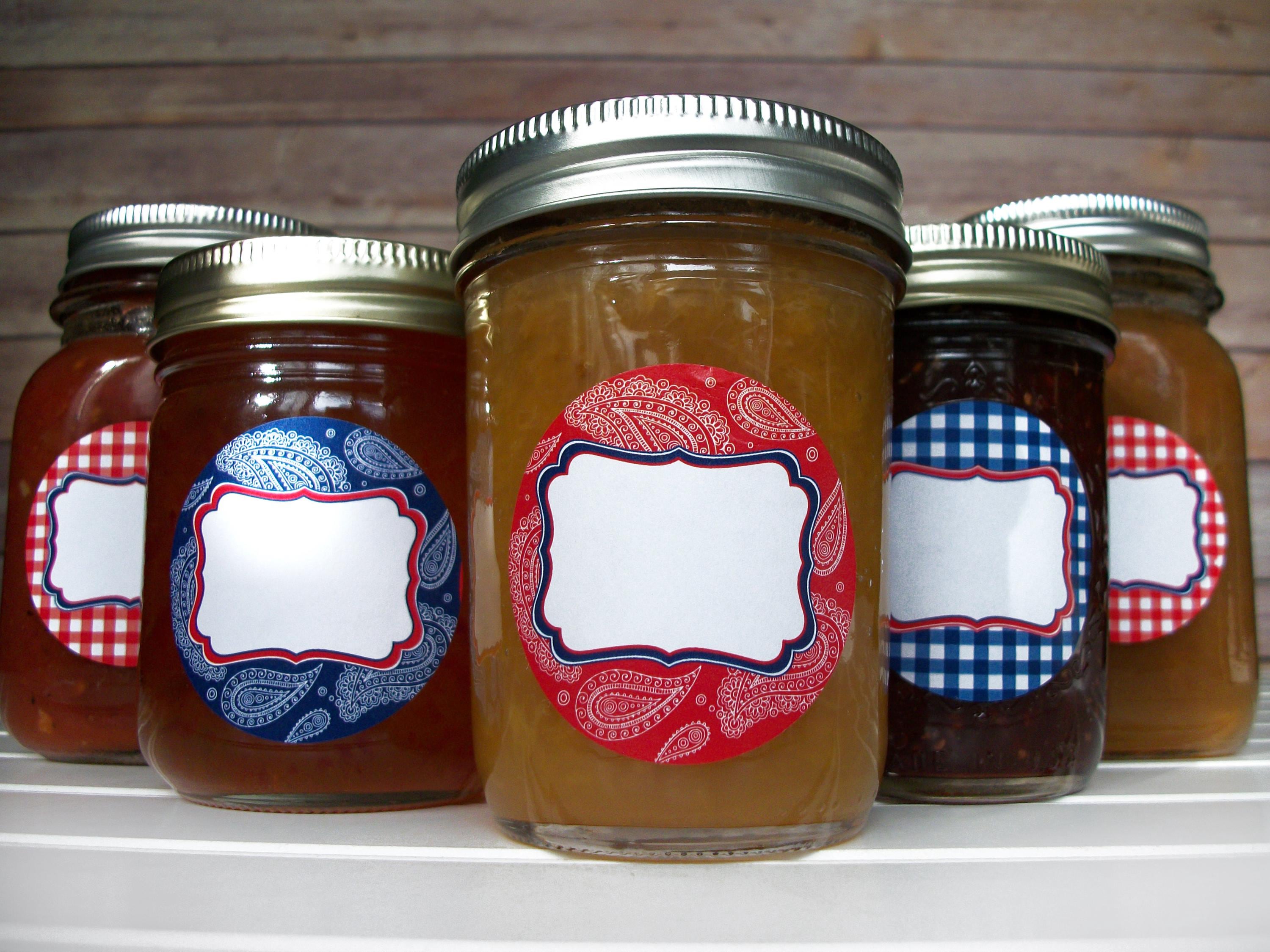 Cowboy Paisley Gingham Canning Jar Labels, Round Red & Blue Country ...