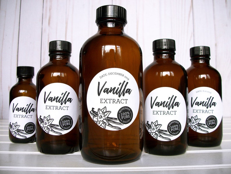 Custom Black & White Vanilla Extract Labels Printed Round - Etsy