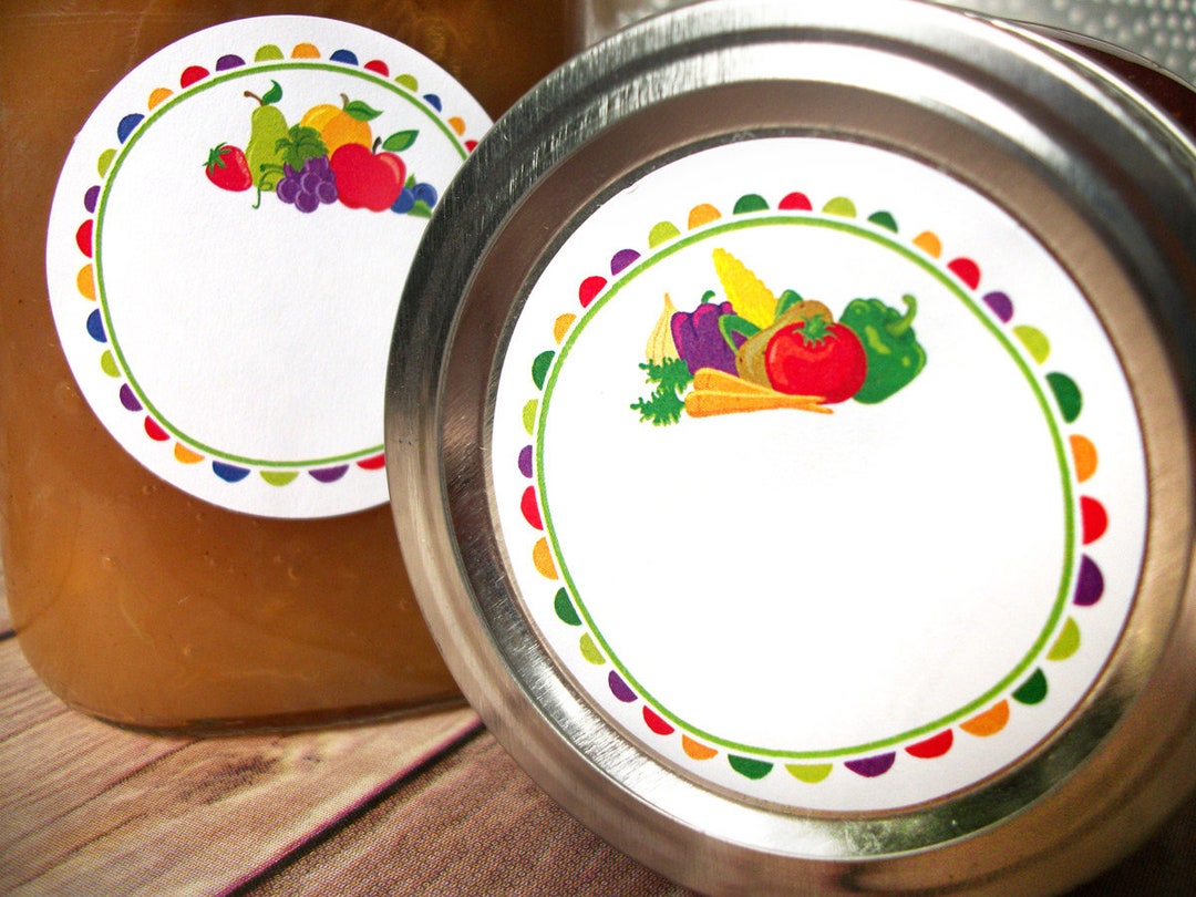 Fun Fruit or Veggies Canning Jar Labels, Round Mason Jar Stickers for ...