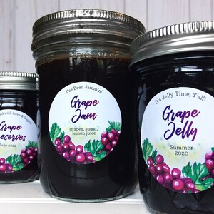 Custom Watercolor Grape Canning Labels, Personalized Round Printed ...
