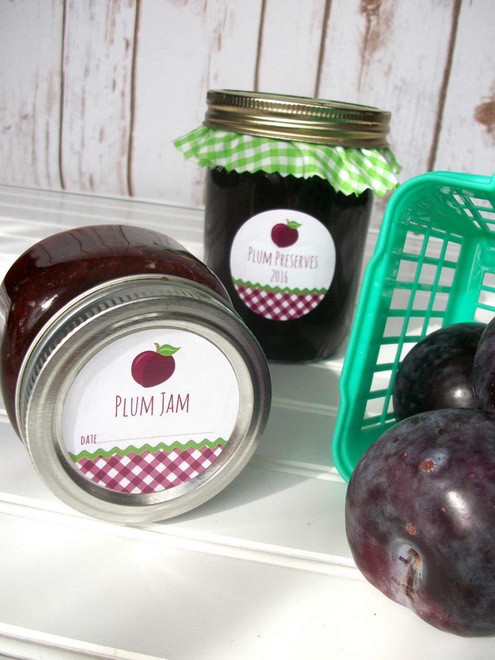 Gingham Plum Jam Canning Labels Printed Round Mason Jar - Etsy