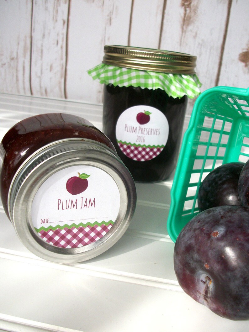 Gingham Plum Jam Canning Labels Printed Round Mason Jar - Etsy