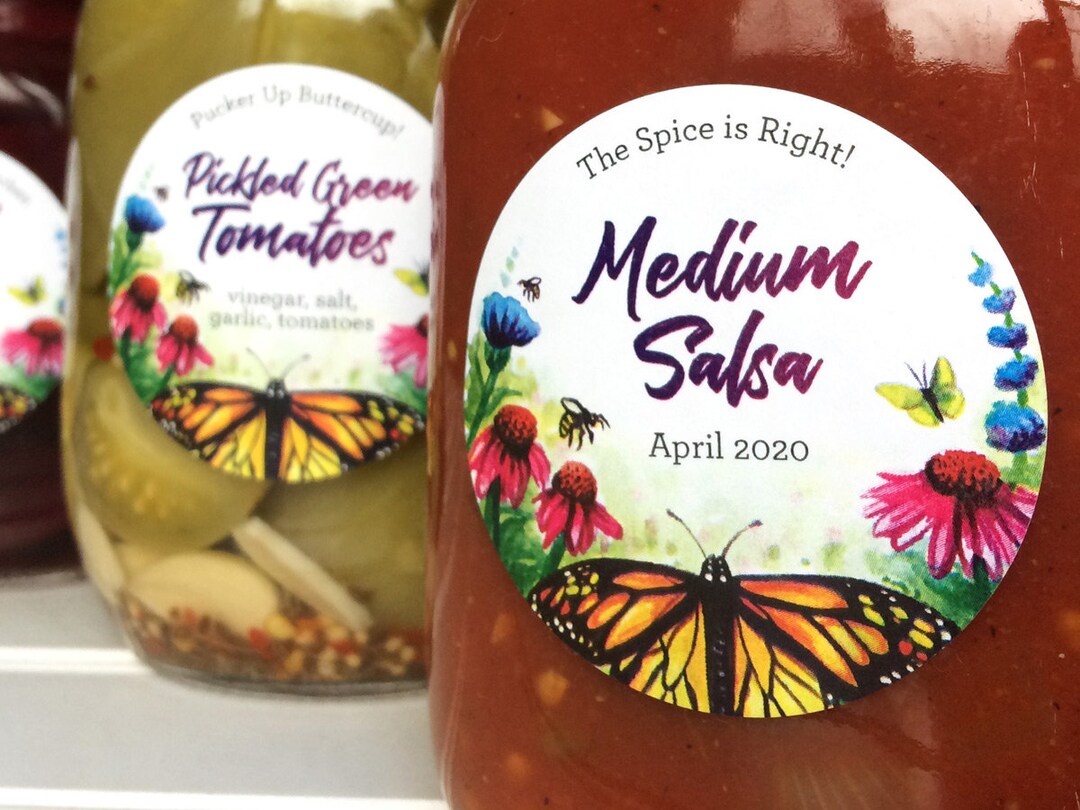 CUSTOM Watercolor Butterfly Flower Canning Jar Labels, Printed Round ...