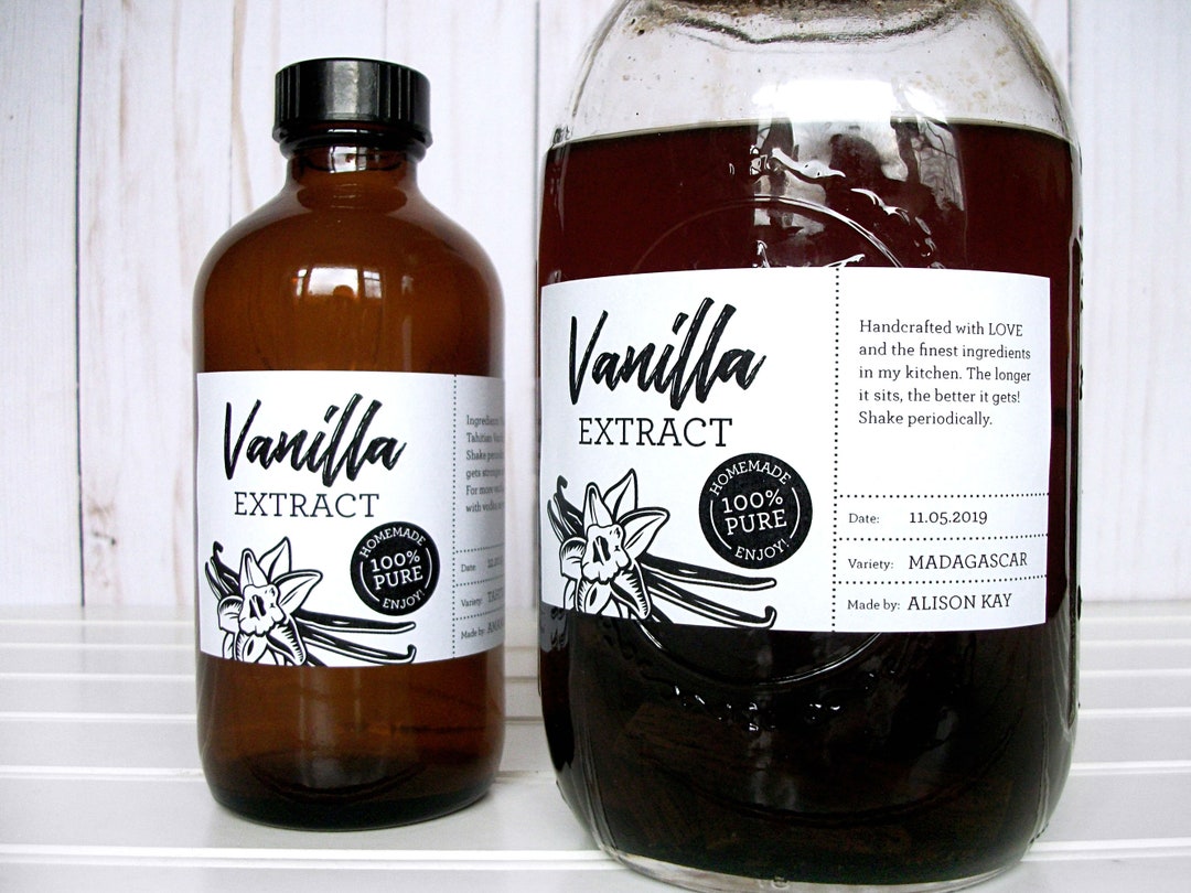 Custom Black & White Vanilla Extract Labels, Printed Rectangle Bottle ...
