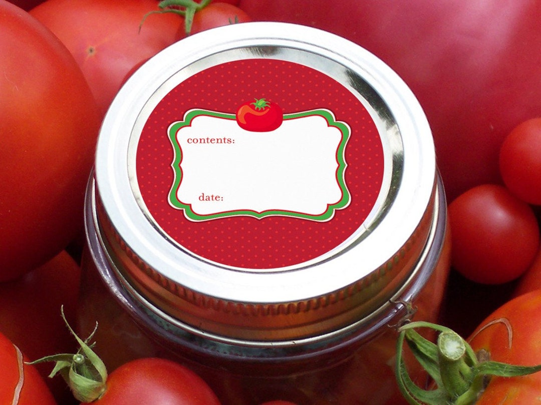 Cute Tomato Canning Jar Labels, Round Red Canning Labels for Mason Jars ...