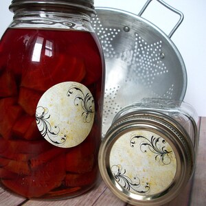 Vintage Whimsical Canning Jar Labels, Round Antique Mason Jar Stickers ...
