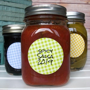Checkered Canning Jar Labels, Round Cottage Chic Mason Jar Stickers for ...