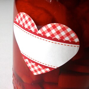 RED Heart Labels, Cottage Chic Country Gingham Heart Stickers for ...