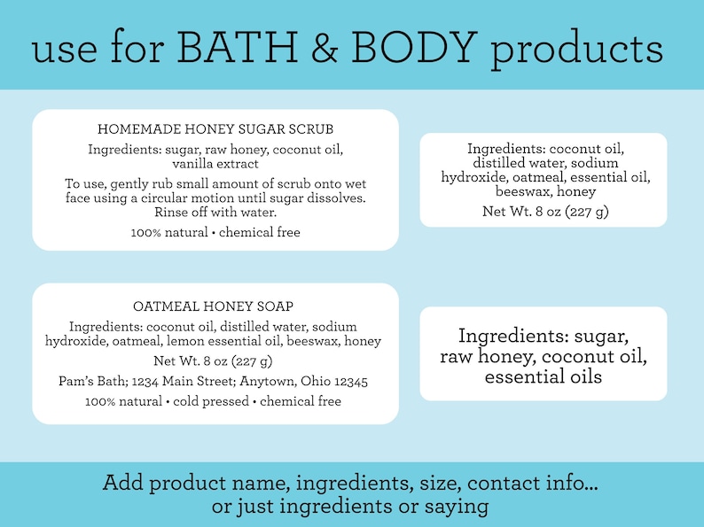 Custom Ingredient Labels, Printed Rectangle Stickers for Kitchen Pantry ...
