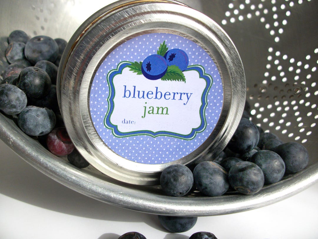 Blueberry Jam Canning Jar Labels, Round Berry Fruit Mason Jar Stickers ...