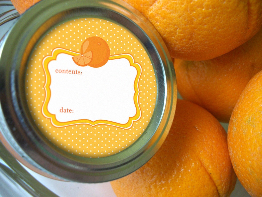 Orange Marmalade Jam or Jelly Canning Jar Labels, Round Mason Jar ...